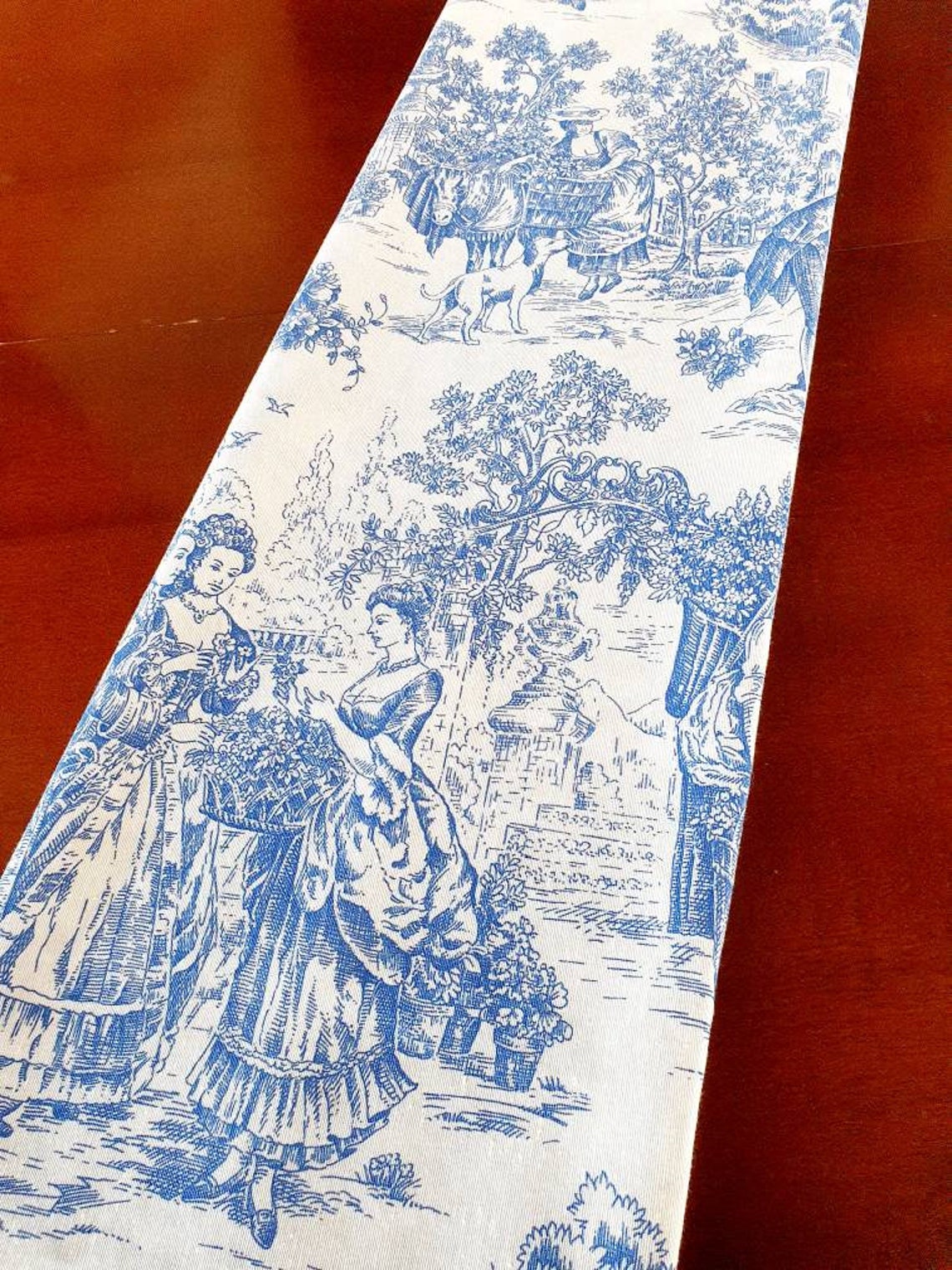 Toile Table Runner Blue Table Runner Rustic Table Runner | Etsy