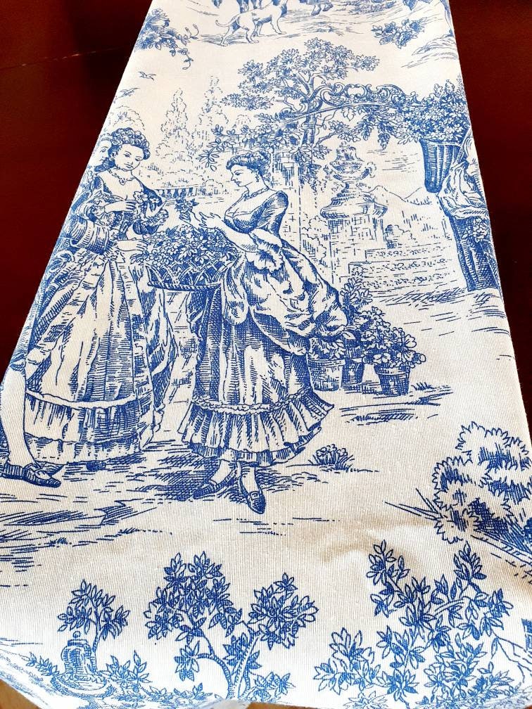 Toile Table Runner Blue Table Runner Rustic Table Runner | Etsy