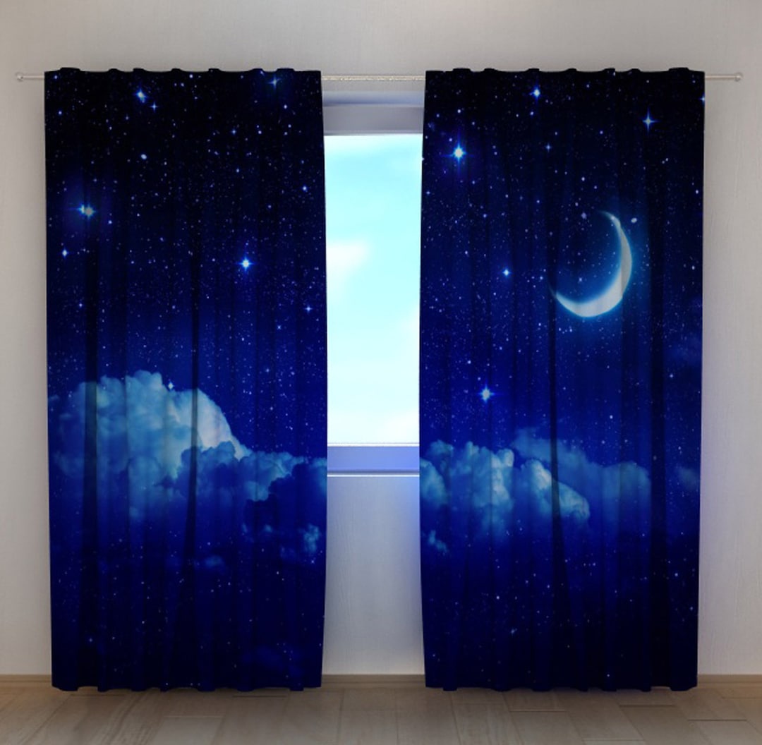 Window Curtains Starry Moon Curtains Blackout Curtains Custom Curtains ...