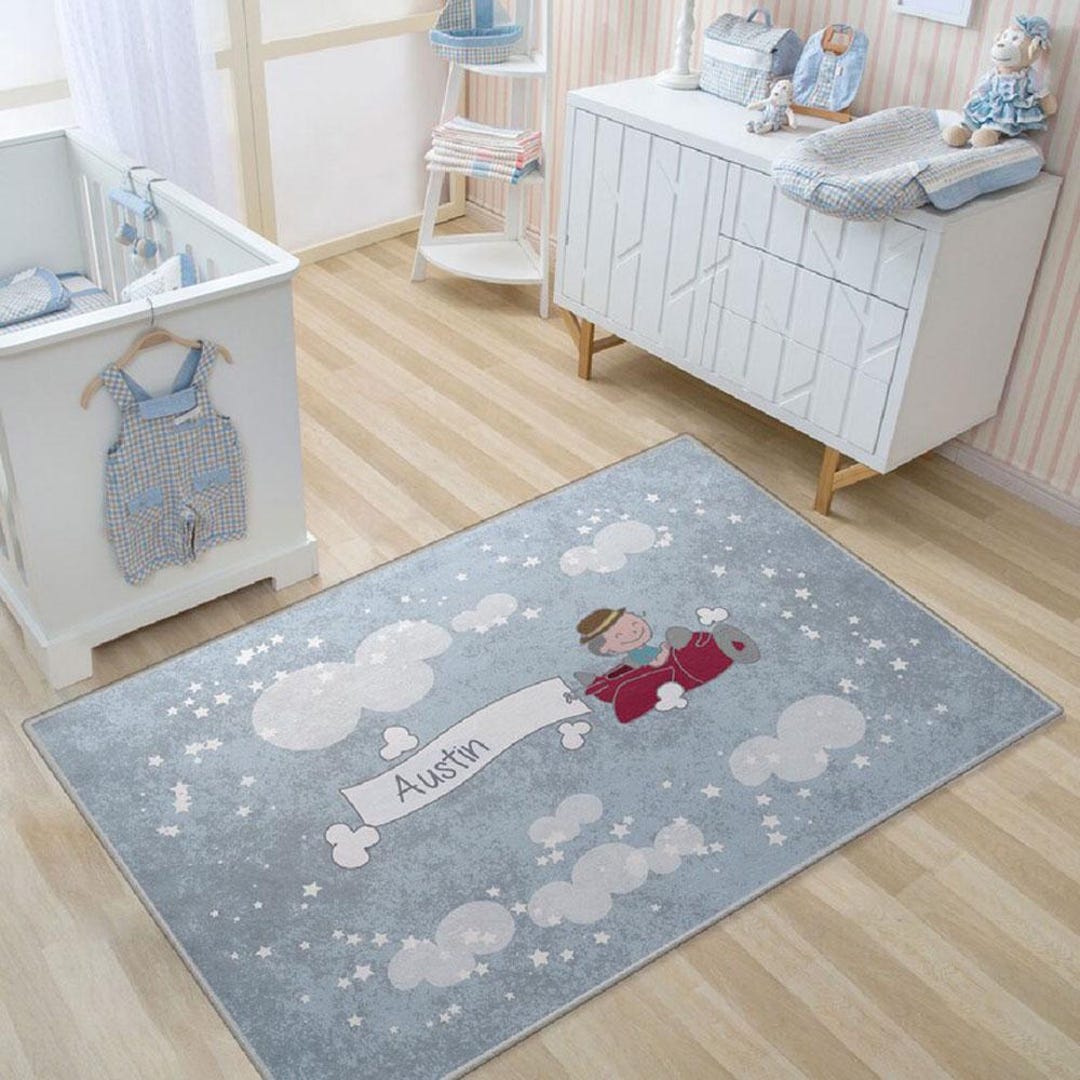 Personalized Nursery Rug Baby Boy Gift Bedroom Rug Play Mat Kid Rug ...