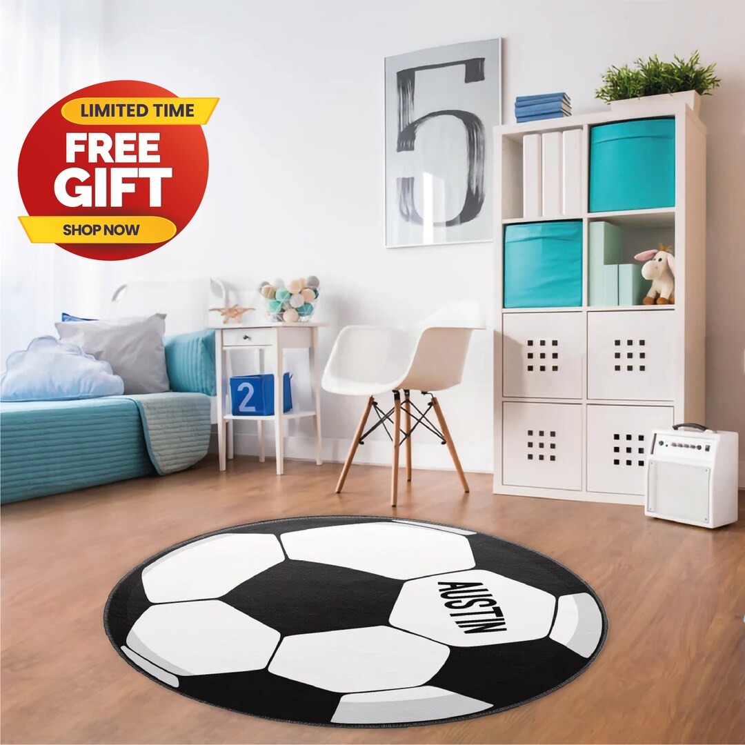 Personalized Soccer Ball Kid Rug Monogrammed Nursery Rug Football Boy ...
