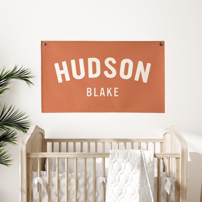 Baby Name Flag, Custom Name Banner, Nursery Name Sign, Linen Look ...