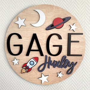 Round Baby Name Sign With Space Theme Nursery Decor Baby - Etsy