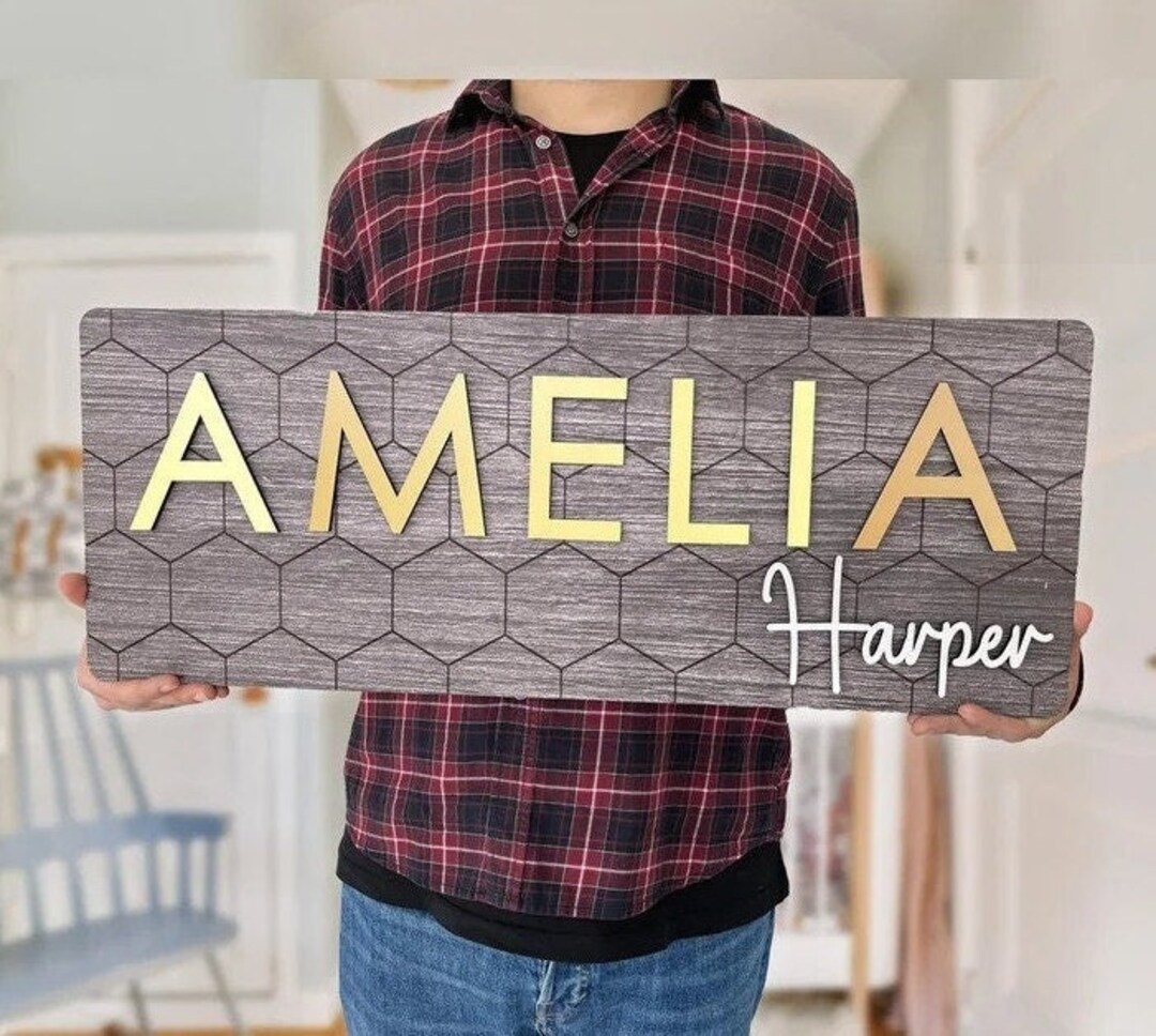 Wooden Name Sign, 3D Raised Letters, Engraving & Color Styles Available ...