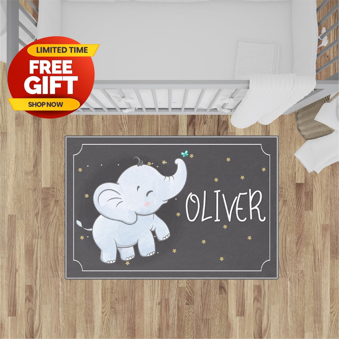 Personalized Nursery Rug With Animal Elephant Theme Monogrammed Kids ...