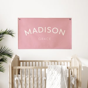 Baby Name Flag, Custom Name Banner, Nursery Name Sign, Linen Look ...