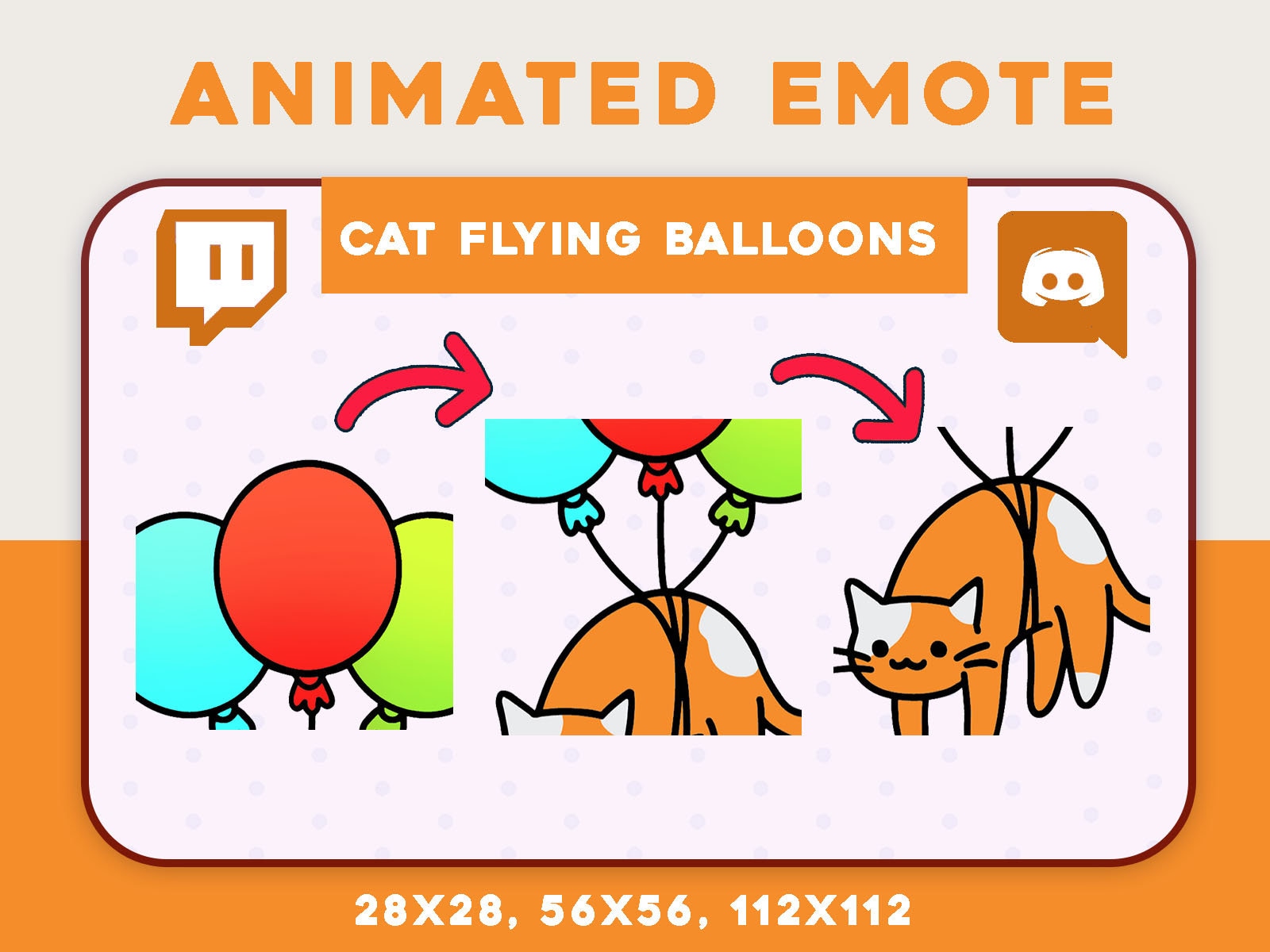 ANIMATED FLYING CAT Emote / Rainbow Balloons Kawaii Kitten Emote ...