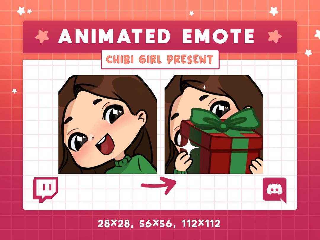 Animated Christmas Gift Emote, Chibi Girl With Gift Box, Twitch Discord ...