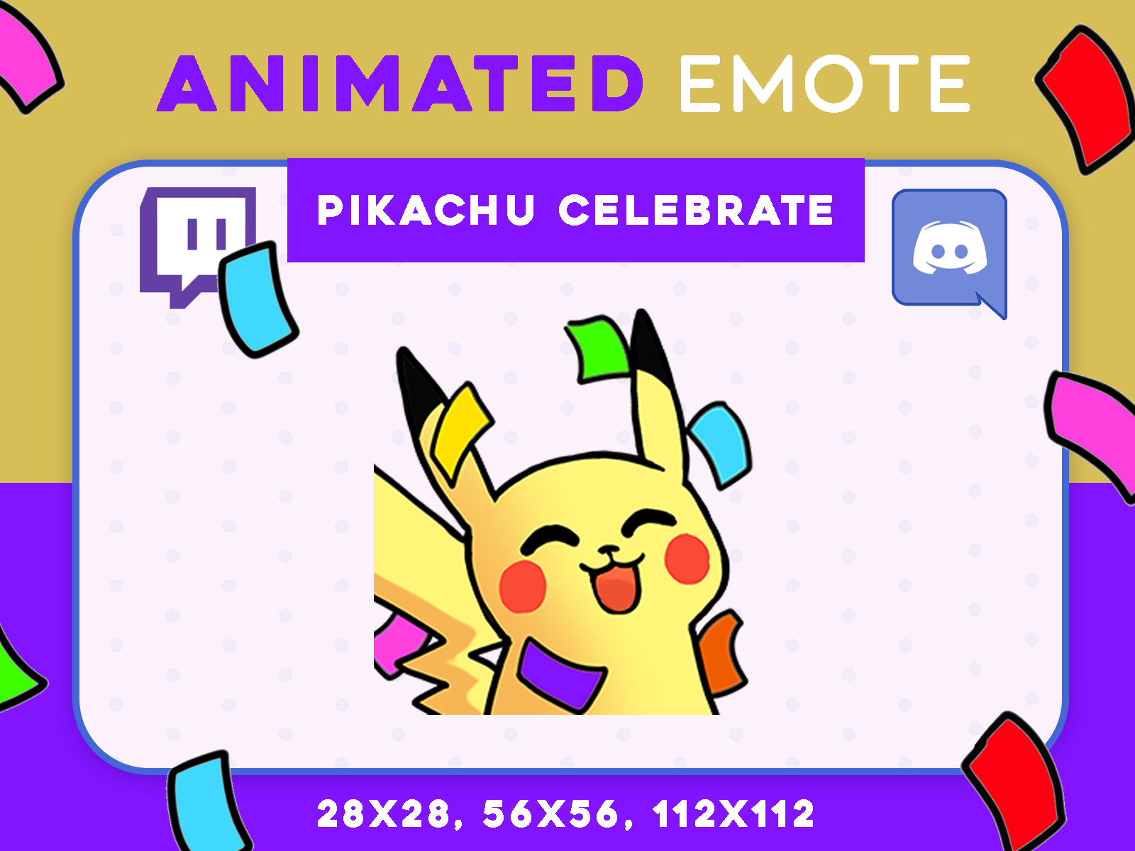 ANIMATED DANCING PIKACHU Emote Celebrate Party Confetti Streaming and ...