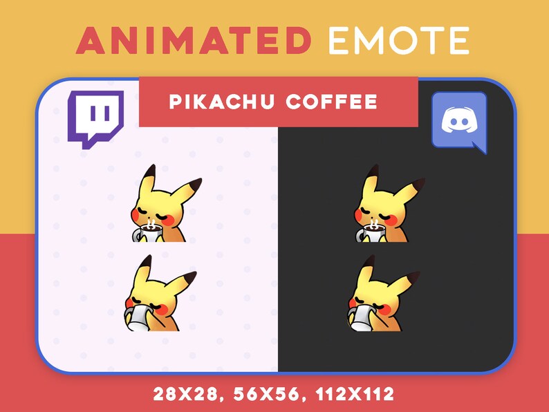Animated PIKACHU COFFEE EMOTE Drinking Tea Cute Chibi Pika - Etsy