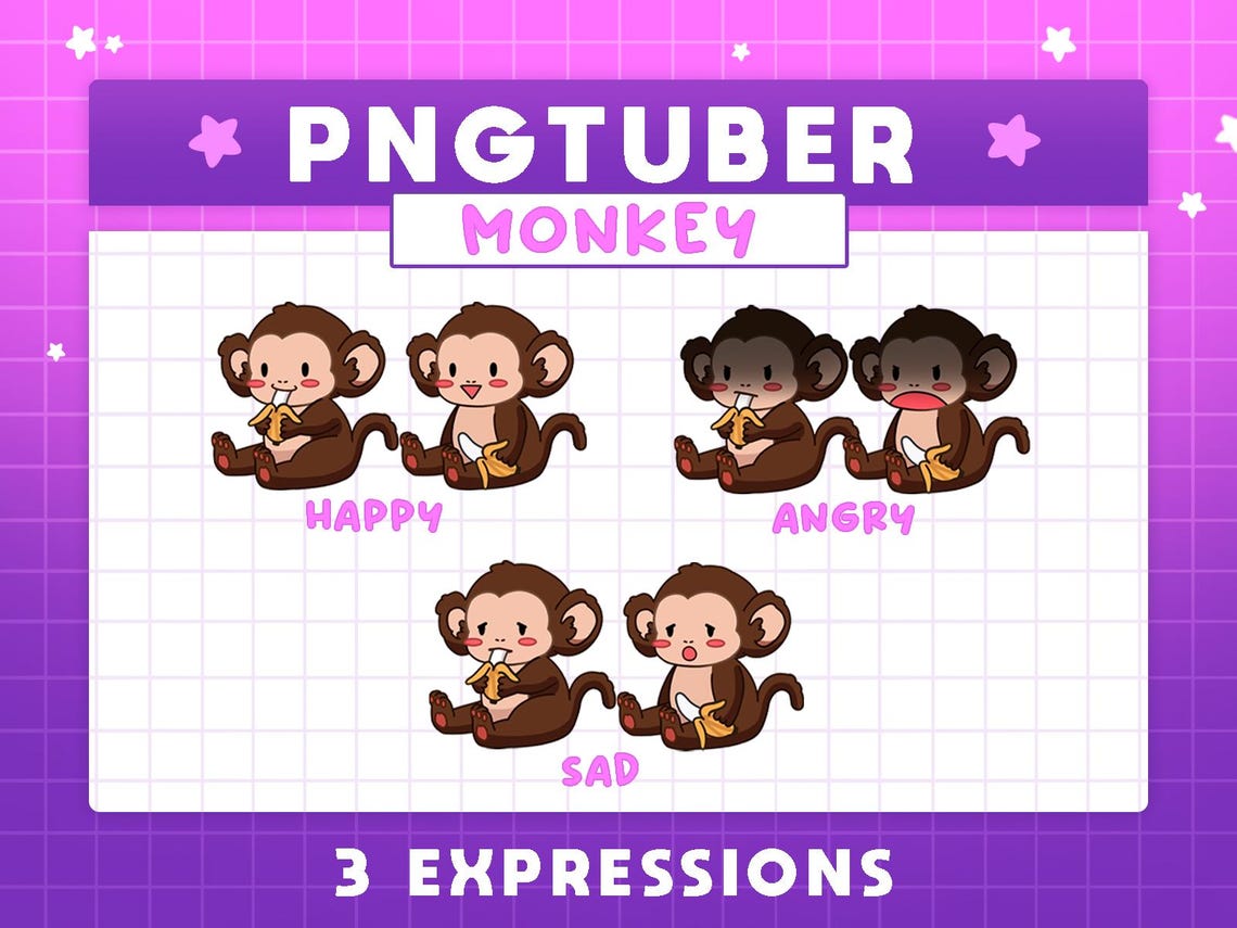 Pngtuber Monkey, Cute Monkey Vtuber for OBS Streamlabs, Ready to Use ...