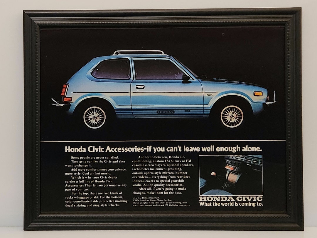Framed Vintage 70's Car Ad Honda Civic 1976 Classic Advertisement ...