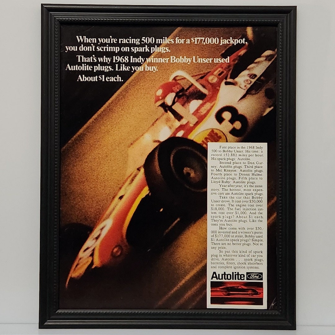 Framed 60's Vintage Car Ad 1968 Bobby Unser Indy Winner Eagle Race Car ...