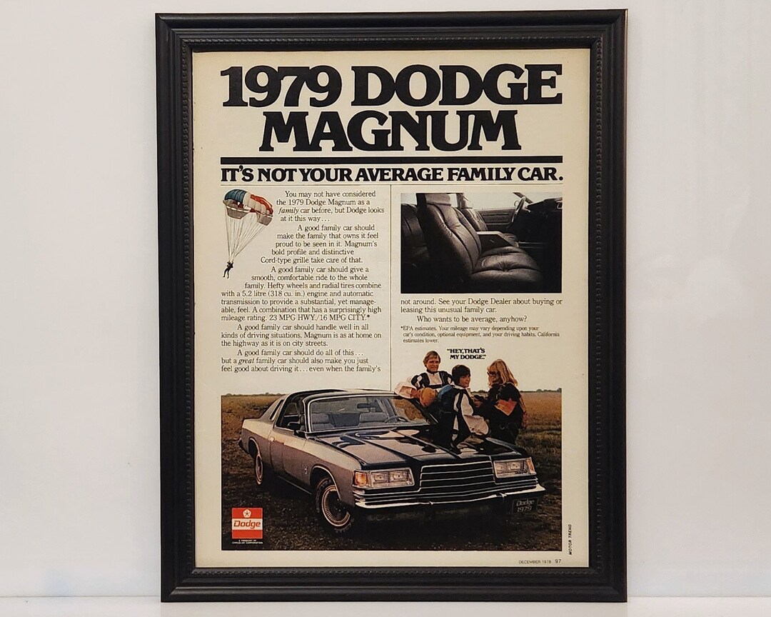 Framed 70's Vintage Car Ad 1979 Dodge Magnum Coupe T-tops MOPAR Muscle ...