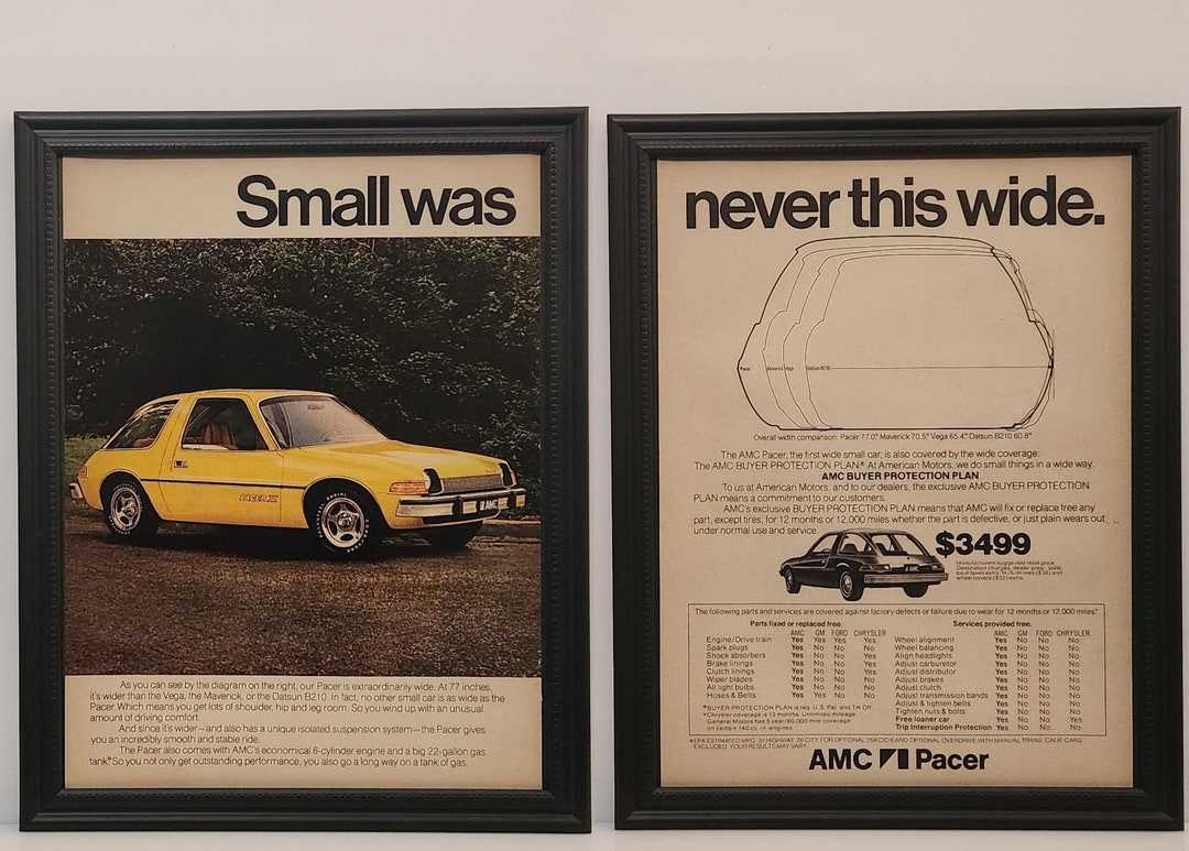 Framed Vintage 70's Car Ad AMC Pacer X 1976 2-page Classic ...