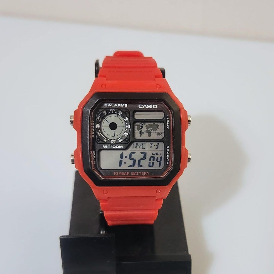 Custom Red Casio AE1200 Digital Watch Classic Square World Time - Etsy