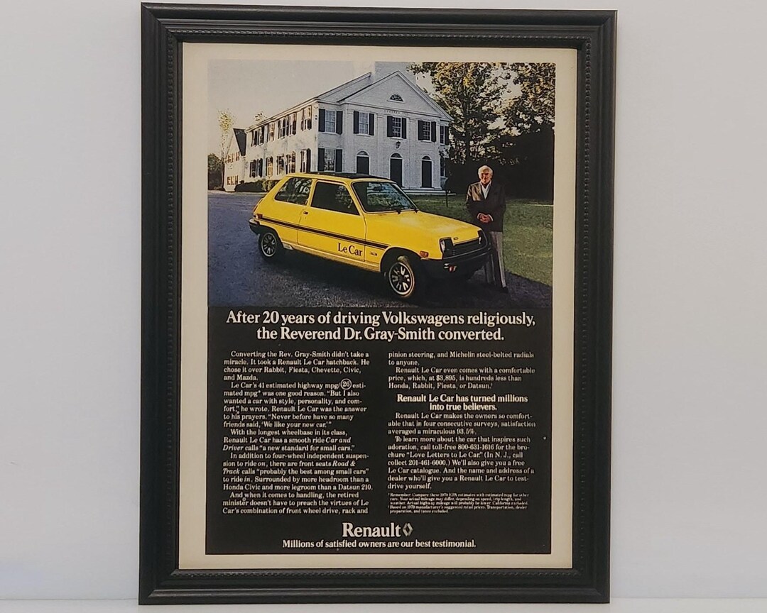 Framed Vintage 70's Car Ad Renault Le Car 1979 Classic Automotive ...