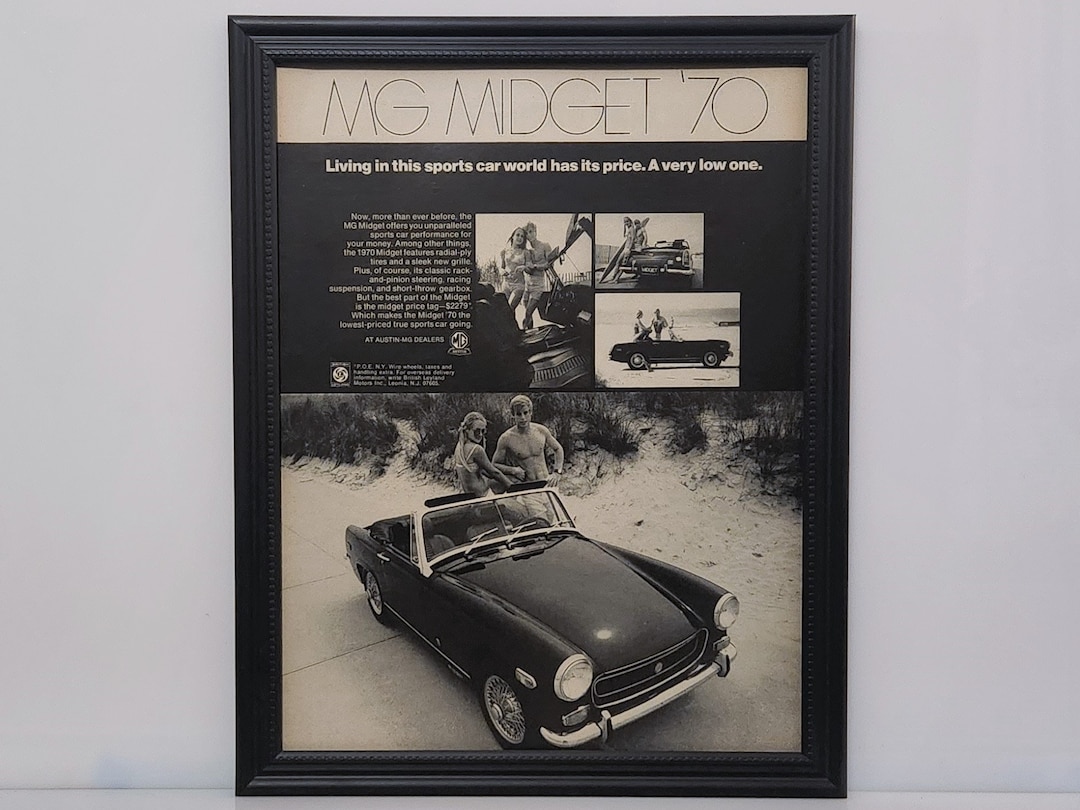 Framed Retro 70's Car Ad 1970 MG Midget British Roadster Advertisement ...