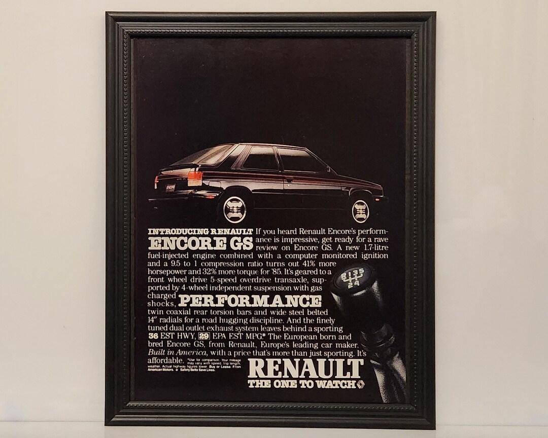 Framed 80's Vintage Car Ad 1984 Renault Encore GS Retro Advertisement ...
