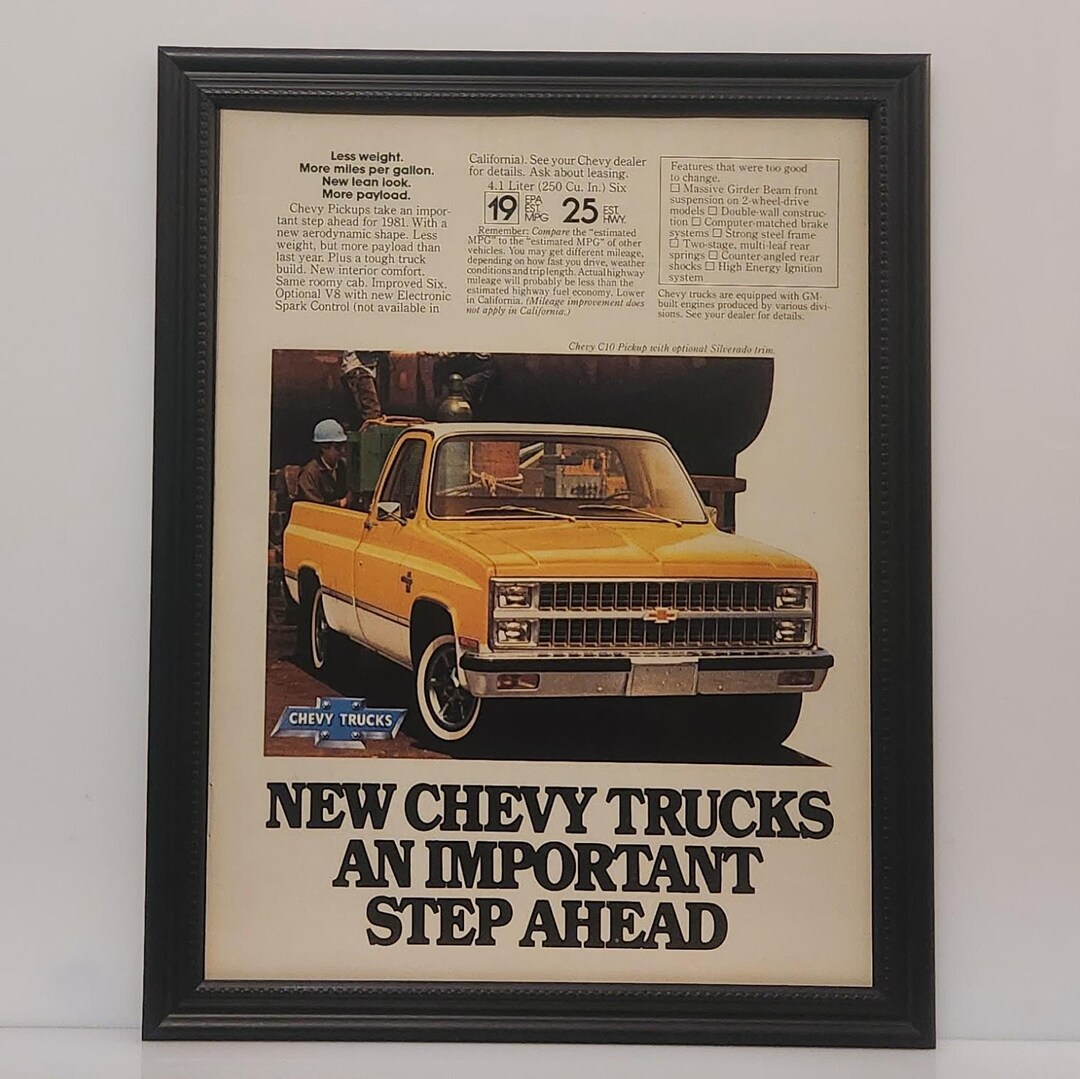 Framed Vintage 80's Car Ad Chevrolet C10 Pickup Truck 1981 Classic ...