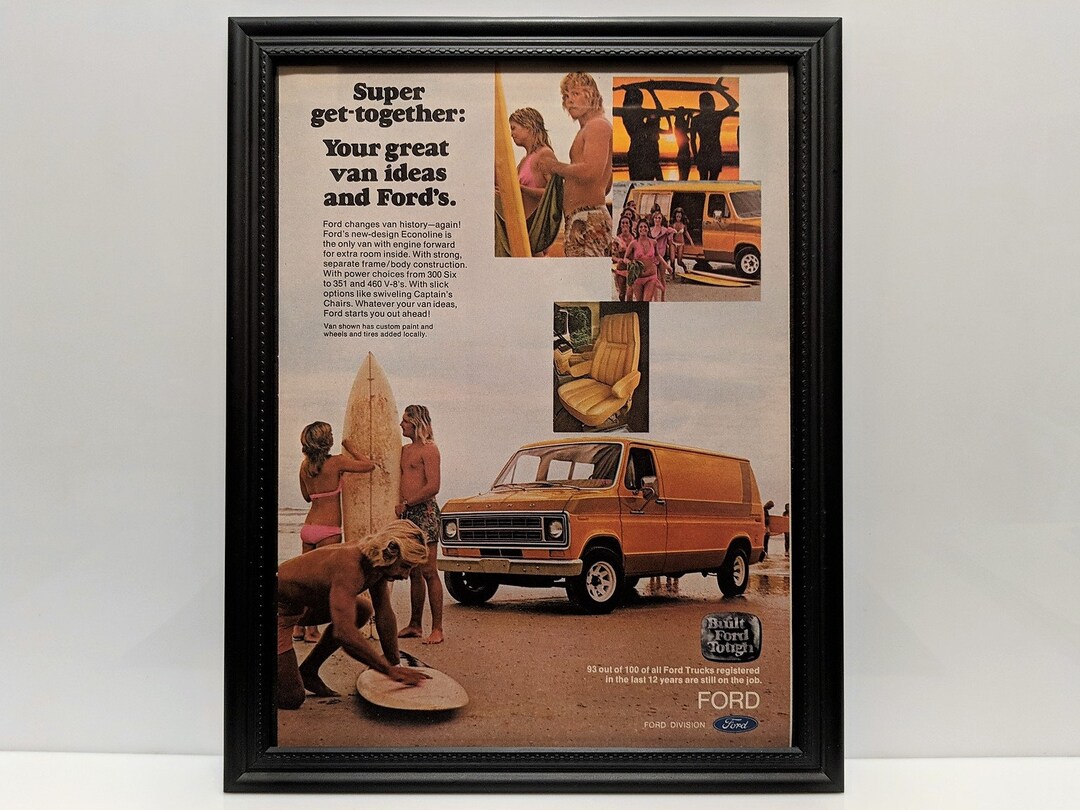 Framed Vintage 70's Car Ad Ford Econoline Custom Surf Van 1976 Classic ...