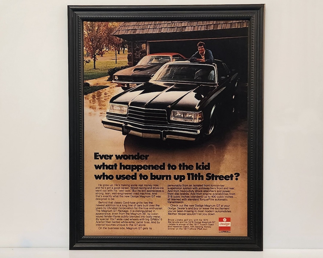 Framed 70's Vintage Car Ad 1978 Dodge Magnum GT Coupe T-tops MOPAR ...