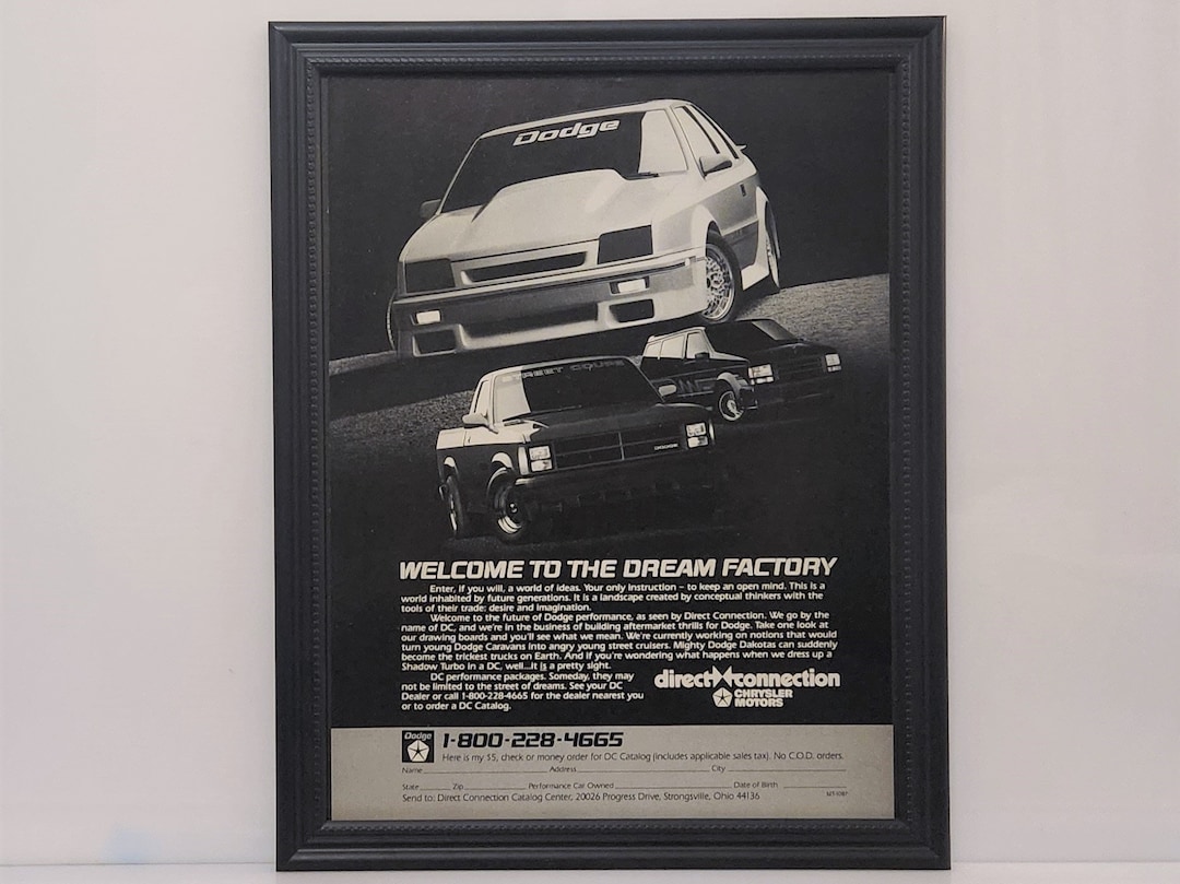 Framed 80's Car Ad 1987 Dodge Plymouth Direct Connection Shadow Dakota ...