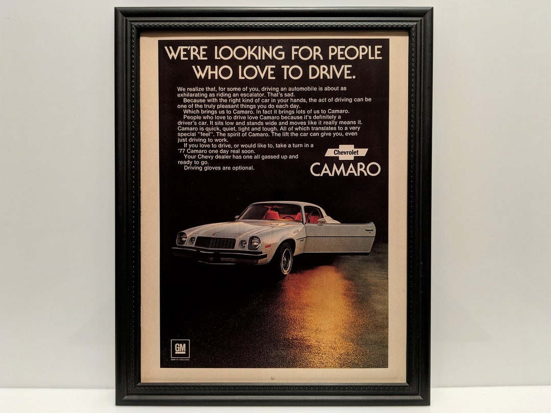 Framed Vintage 70's Car Ad Chevrolet Camaro 1977 Classic Advertisement ...