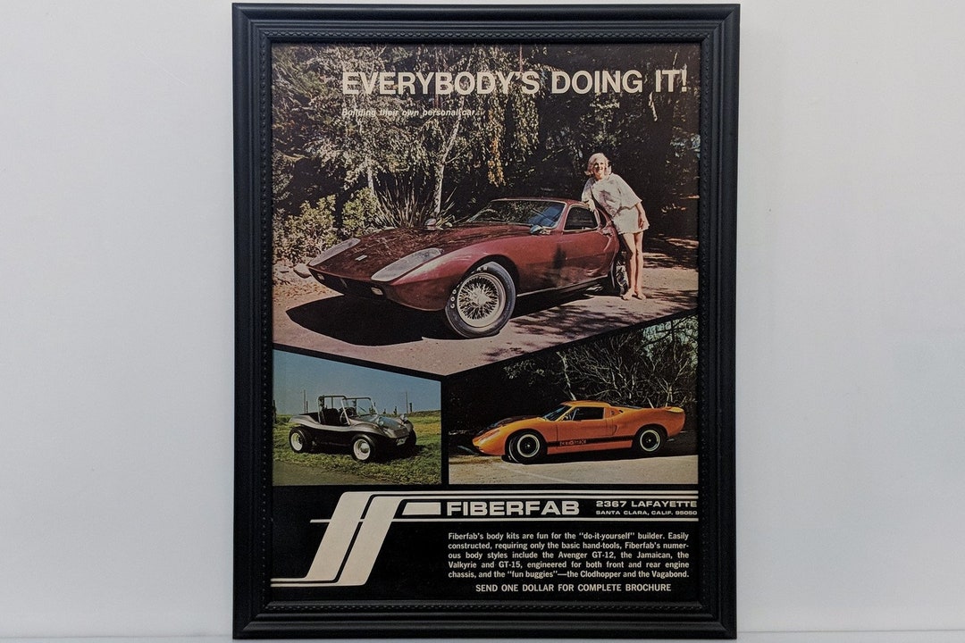 Framed 60's Kit Car Ad 1969 Fiberfab Avenger GT-12 Jamaican Valkyre GT ...