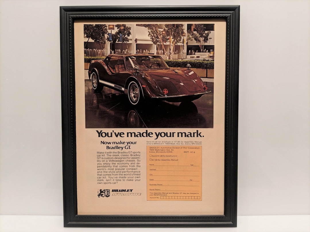 Framed Vintage 70's Kit Car Ad Bradley GT Vintage VW Beetle Volkswagen ...