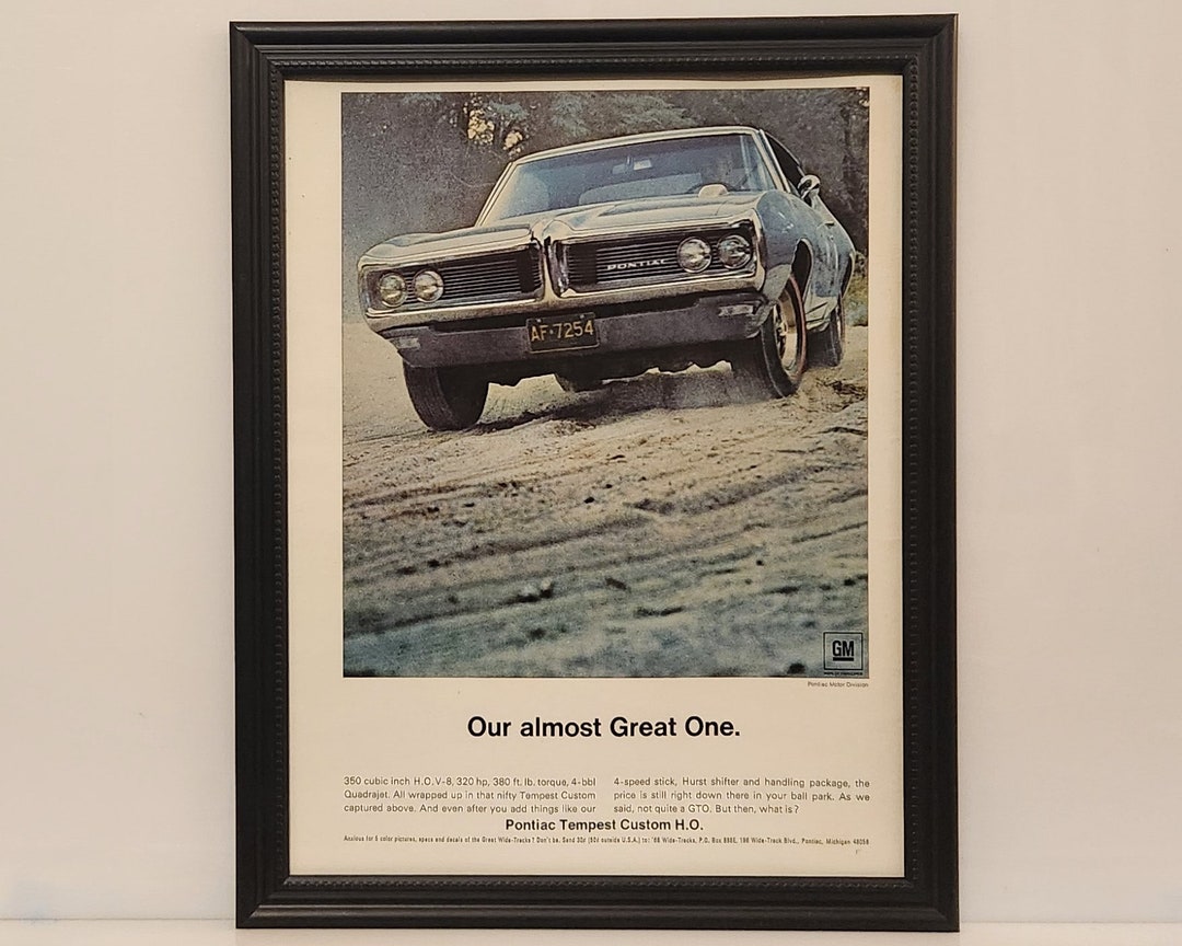 Framed 60's Vintage Car Ad 1968 Pontiac Tempest Custom H.O. Retro ...