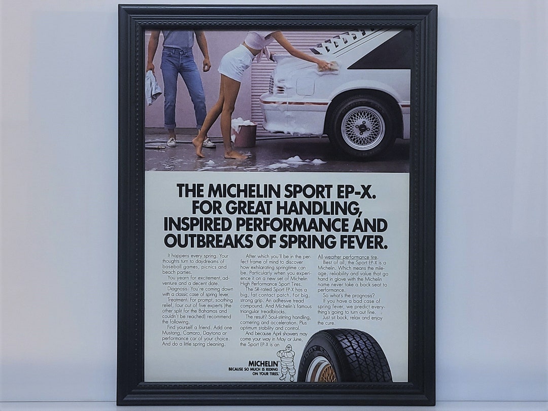 Framed Vintage 80's Michelin Tire Ad 1987 Ford Mustang GT Sport EP-X ...
