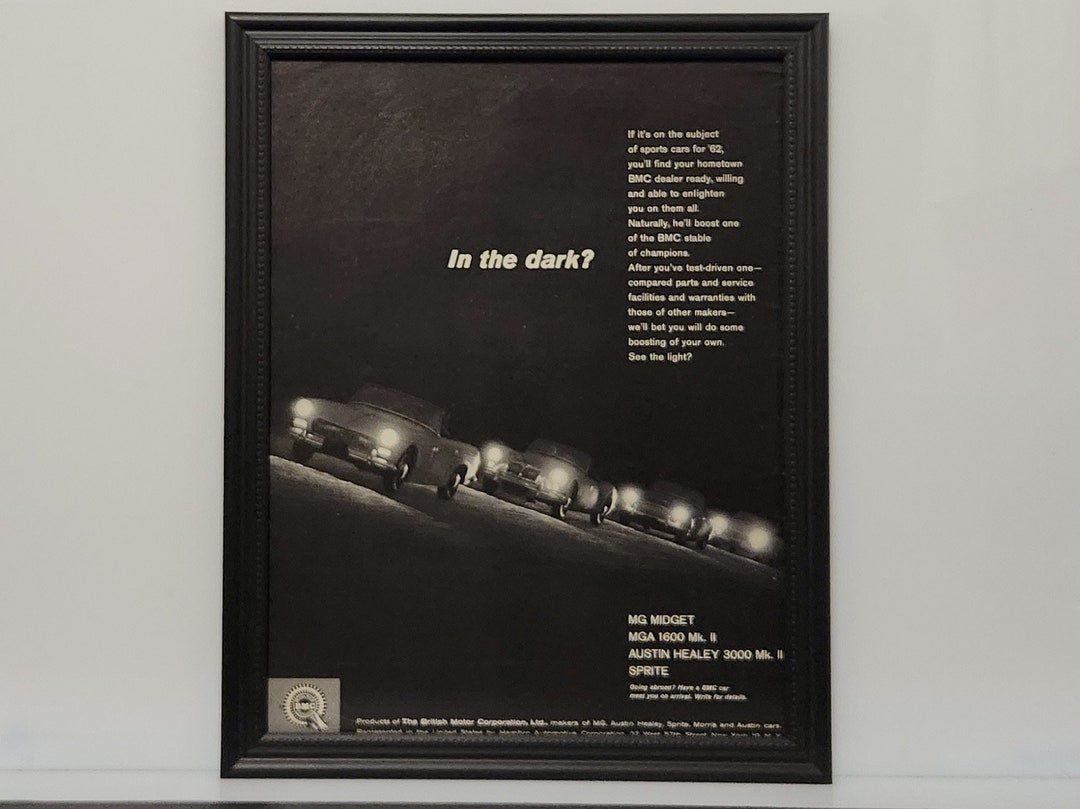 Framed 60's Vintage Car Ad 1961 BMC Austin Healey 3000 Sprite MGA 1600 ...