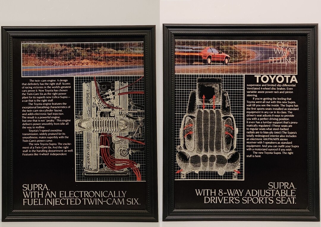 Framed Vintage 80's Car Ad 1982 Toyota Supra 2-page Classic ...