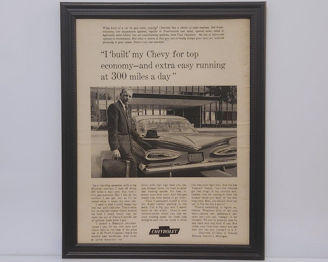 Framed Vintage 50's Car Ad 1959 Chevrolet Biscayne Classic B&W ...