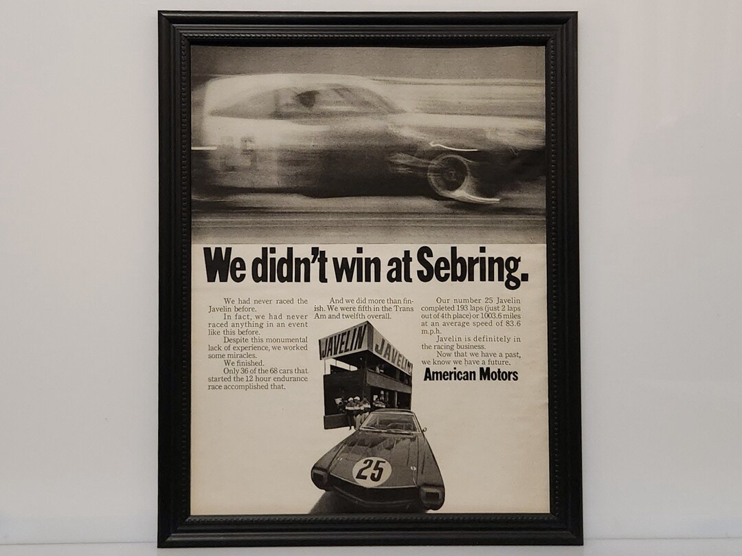 Framed 60's Vintage Car Ad 1968 AMC Javelin Trans Am Racing Race Retro ...