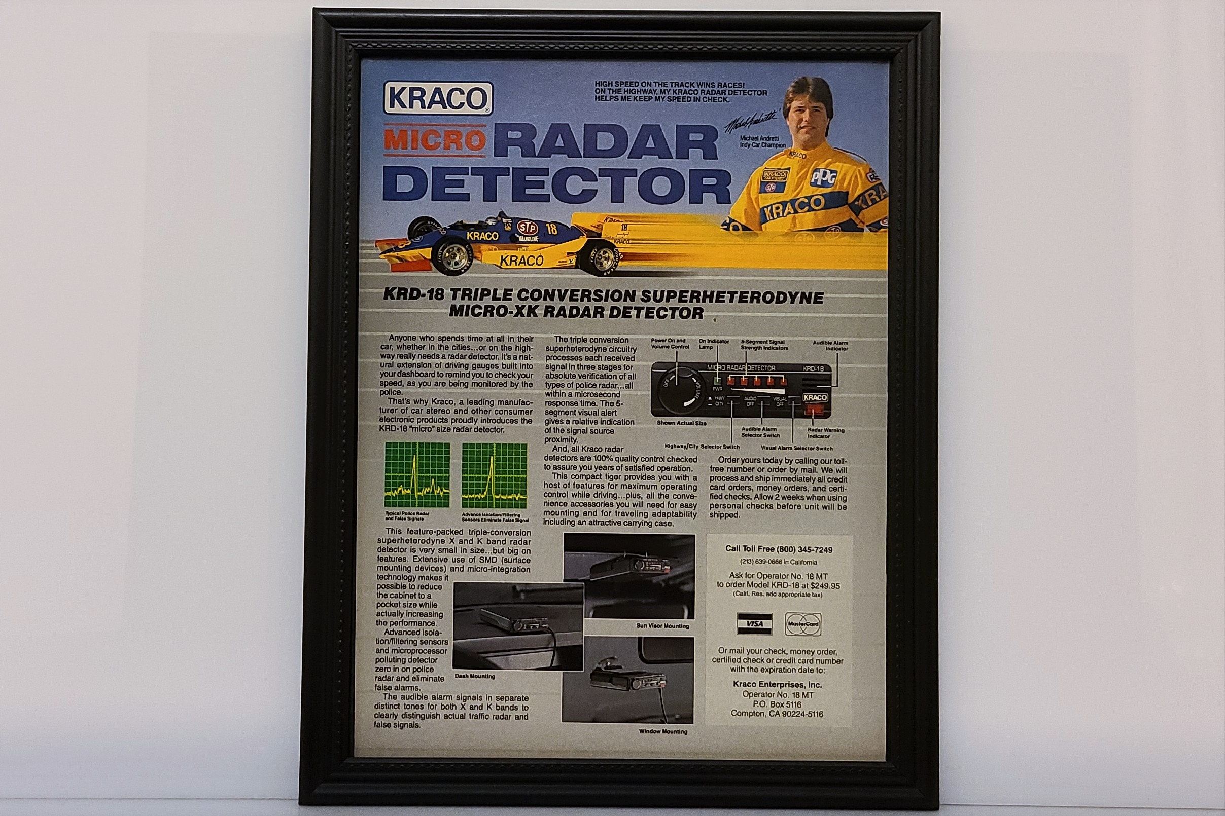 Framed Vintage 80's Kraco Ad 1987 Indy Car March Cosworth Andretti ...