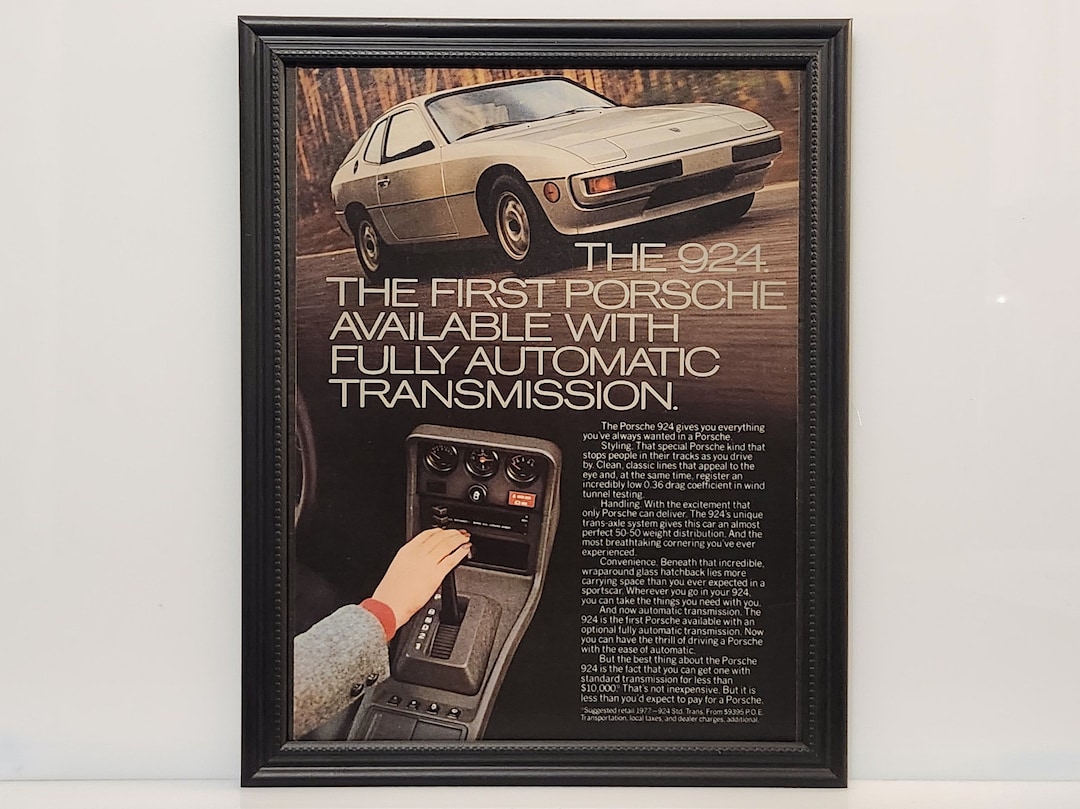 Framed Vintage 70's Car Ad 1977 Porsche 924 Advertisement Automotive ...