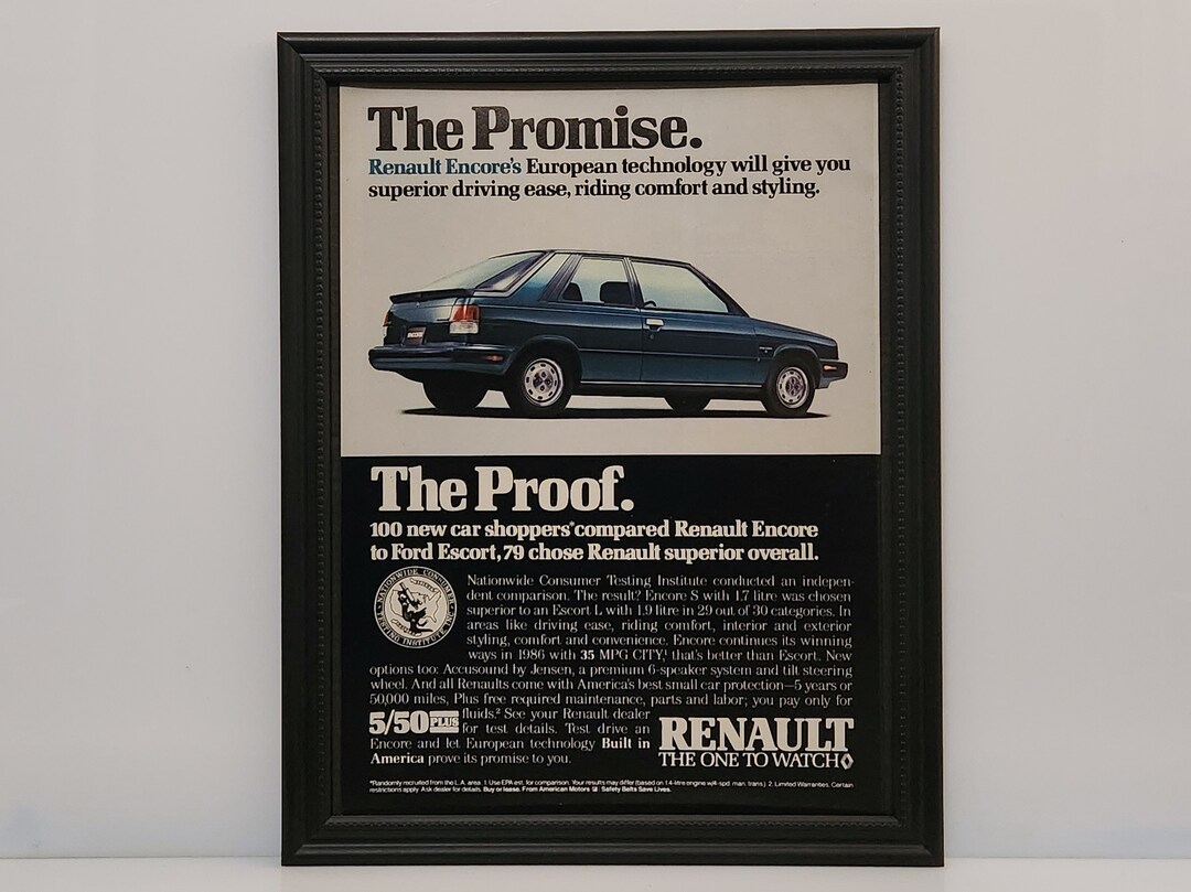 Framed Vintage 80's Car Ad 1985 Renault Encore S Coupe Advertisement ...