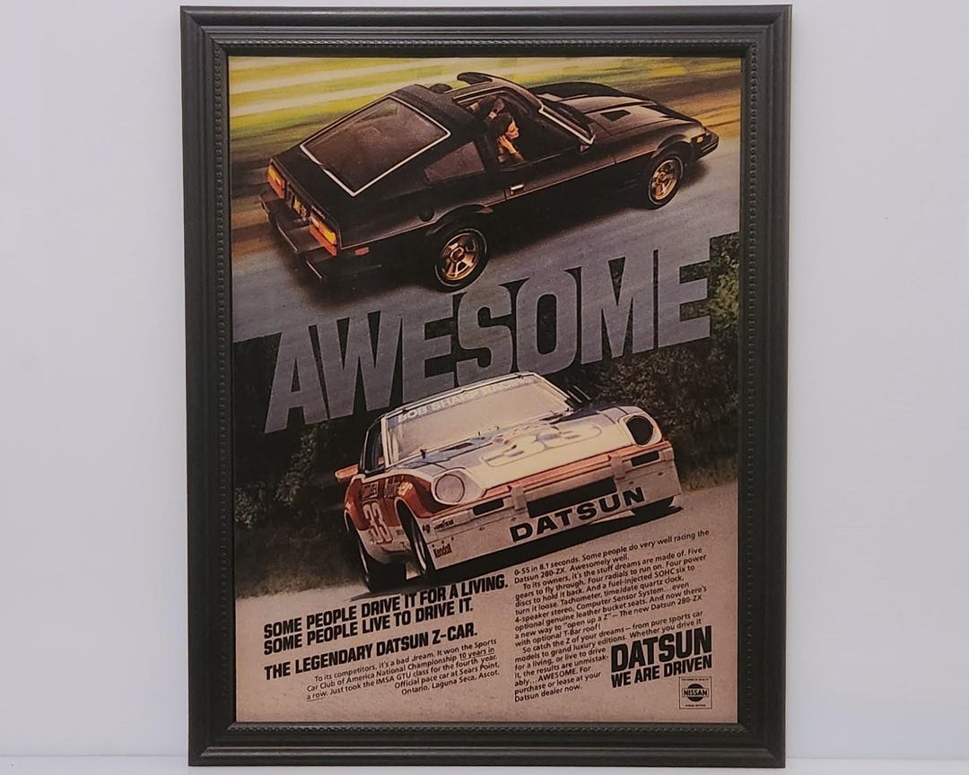Framed Vintage 80's Car Ad 1980 Datsun 280-ZX Paul Newman Race Car Bob ...