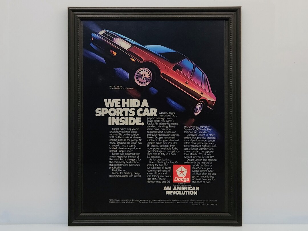 Framed Vintage 80's Car Ad Dodge Lancer Turbo 1986 Classic ...