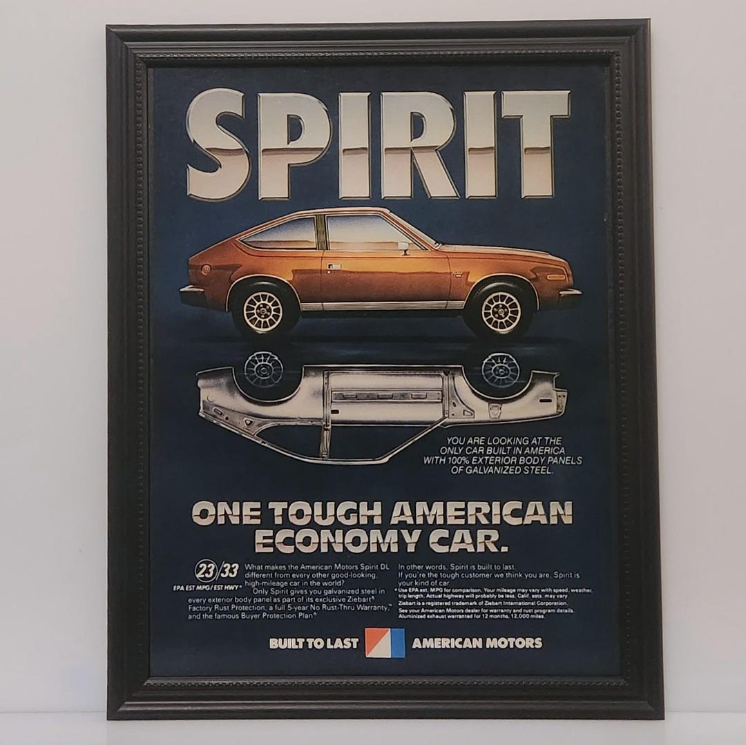 Framed Vintage 80's Car Ad AMC Spirit Hatchback Classic Advertisement ...