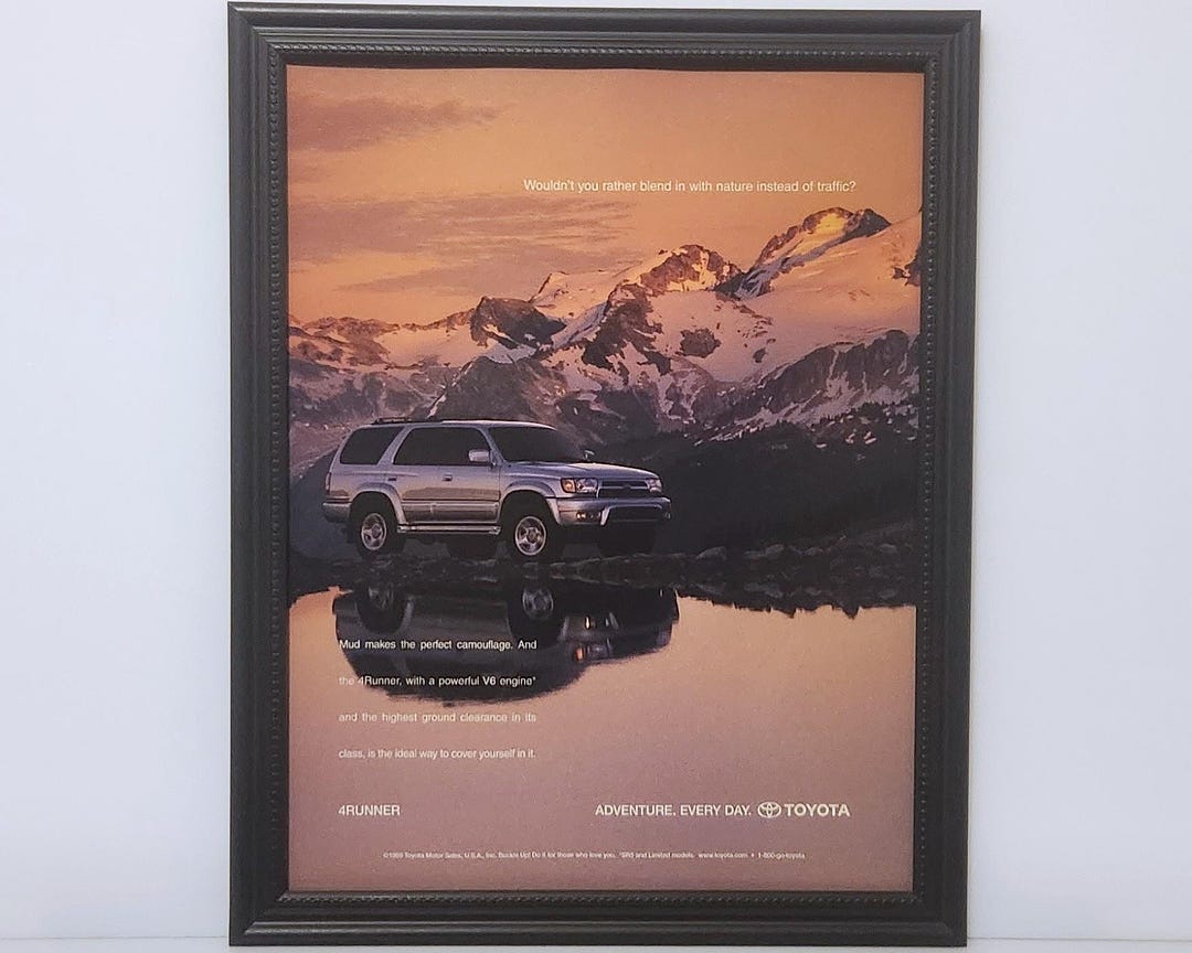 Framed Car Ad Toyota 4runner 4x4 Truck 1996 1997 1998 1999 2000 2001 ...