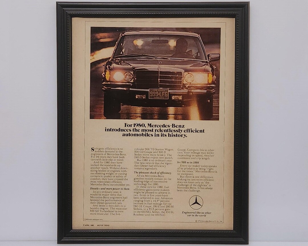 Framed Vintage 80's Car Ad 1980 Mercedes Benz 450SEL 6.9 W116 S-class ...