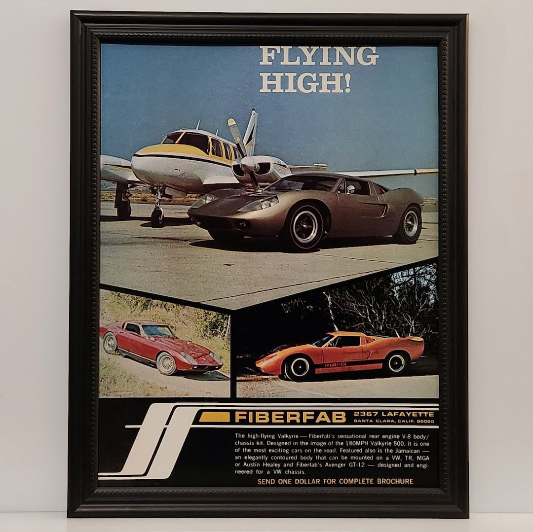 Framed 60's Vintage Kit Car Ad 1968 Fiberfab Avenger GT 12 Valkyrie VW ...