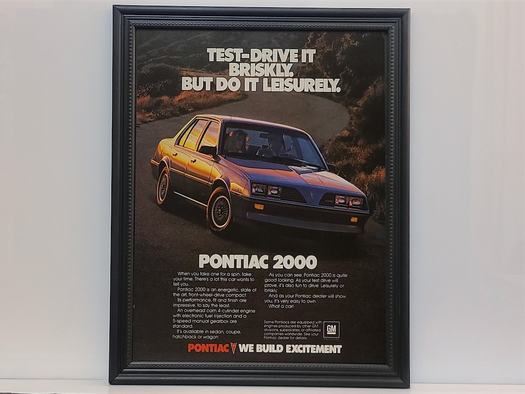Framed 80's Car Ad 1983 Pontiac 2000 Retro Advertisement Vintage ...