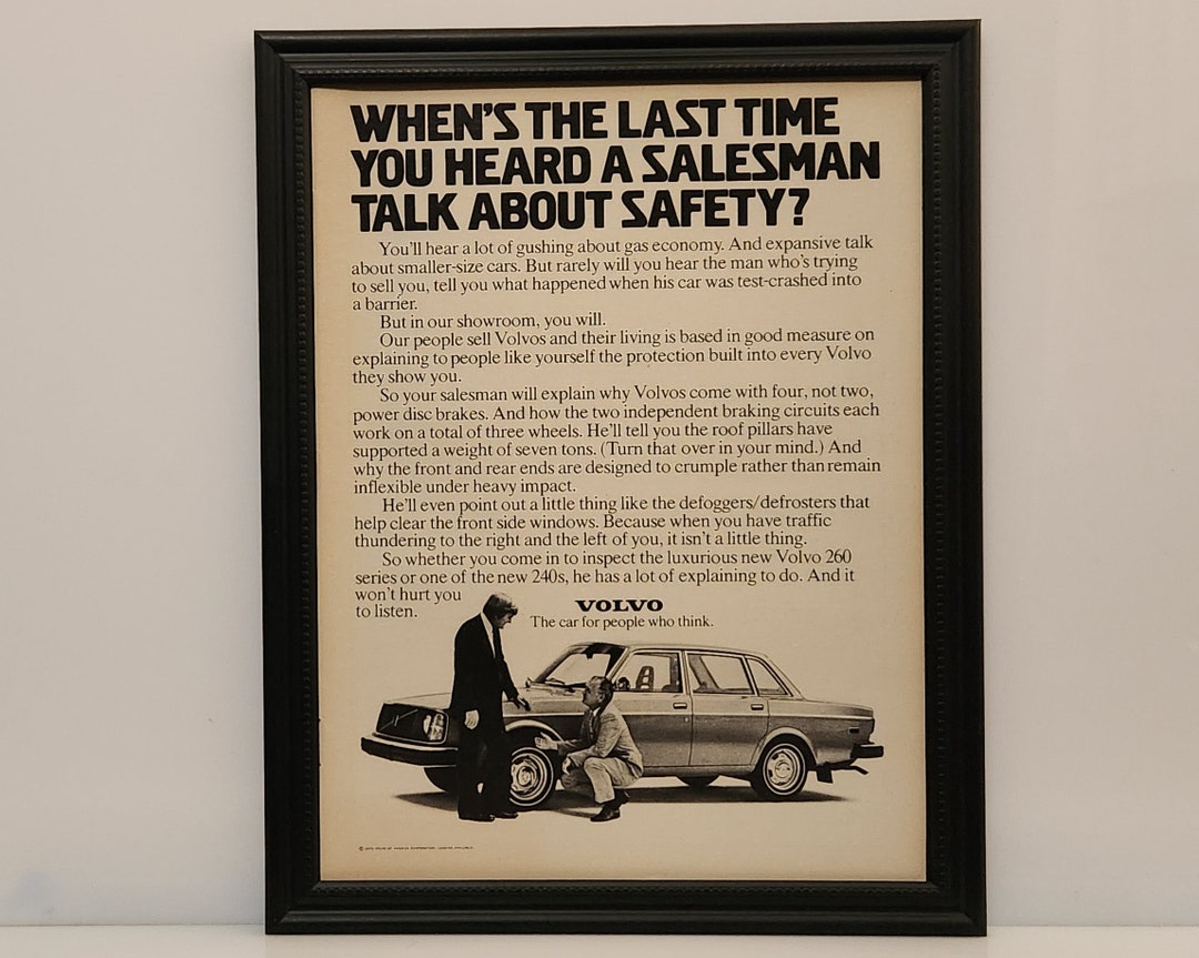 Framed Vintage 70's Car Ad Volvo 240 1976 Classic Advertisement ...