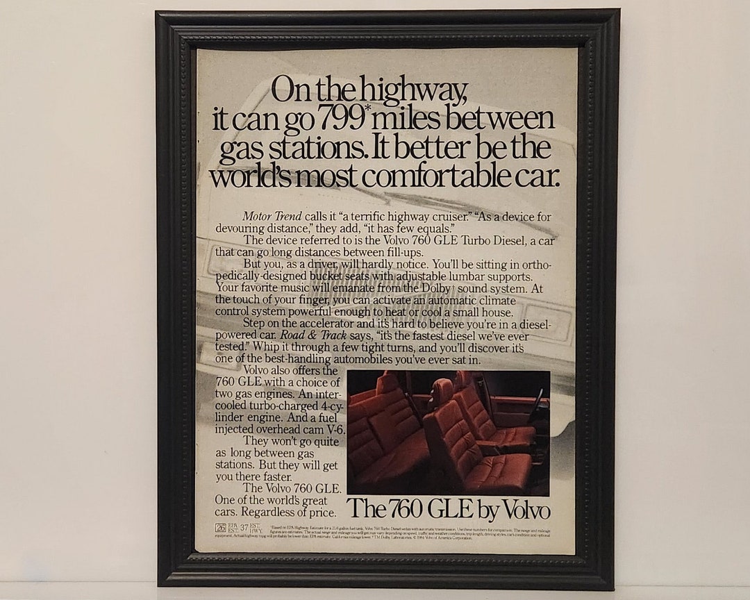 Framed 80's Vintage Car Ad 1985 Volvo 760 GLE Turbo Diesel Retro ...