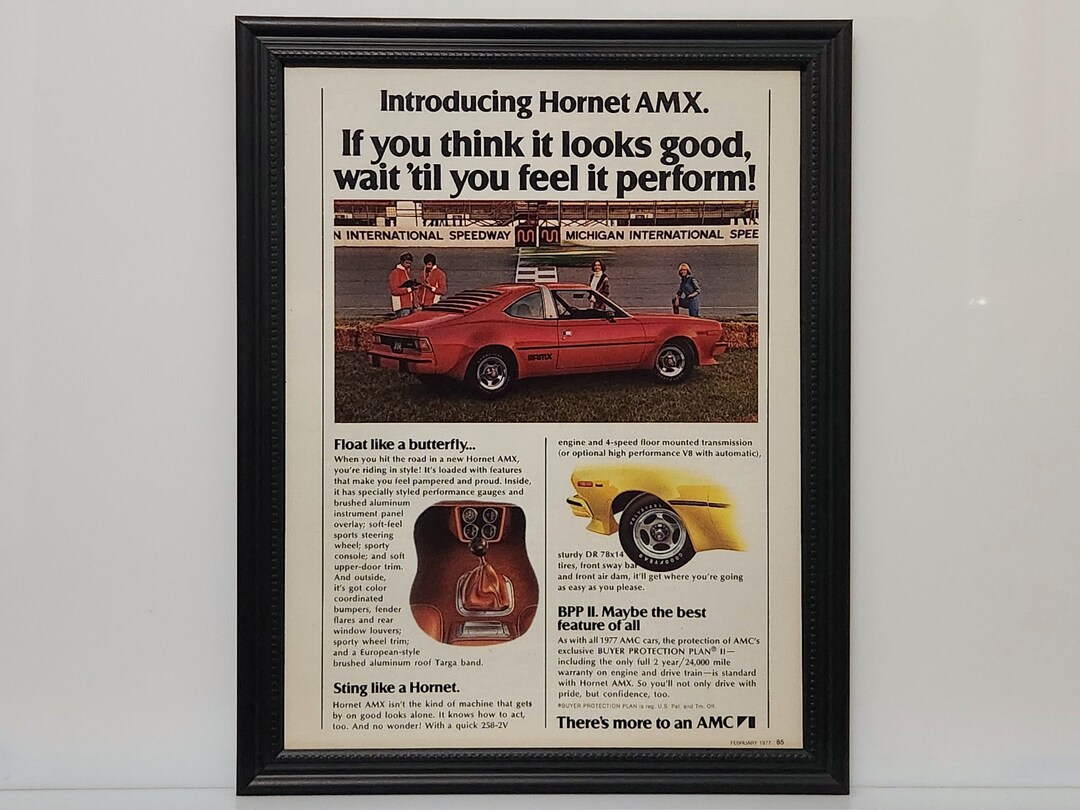 Framed Vintage 70's Car Ad 1977 AMC AMX Hornet Coupe Advertisement ...