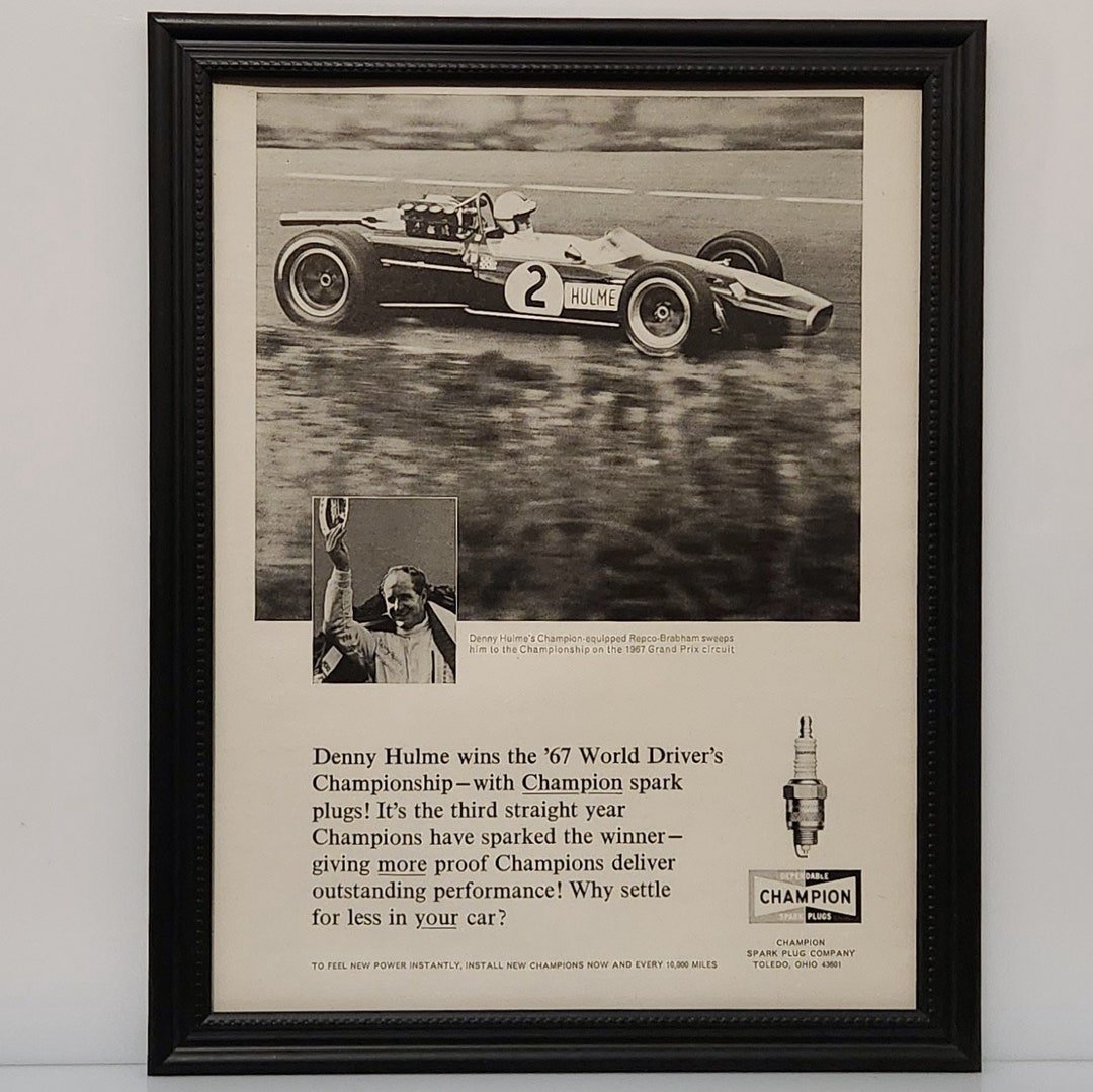 Framed 60's Vintage Champion Ad 1967 Grand Prix Danny Hulme Repco ...